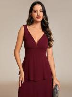 China Beautiful Multi-layered Hem V-neck Sleeveless A-line Burgundy Chiffon Wedding Guest Dress Cocktail Dresses for sale
