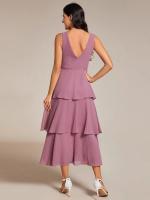 China Multi-layered Hem V-neck Sleeveless A-line Purple Orchid Chiffon Wedding Guest Dress Graduation Dresses for sale