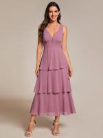 China Multi-layered Hem V-neck Sleeveless A-line Purple Orchid Chiffon Wedding Guest Dress Graduation Dresses for sale