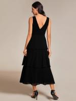 China Multi-layered Hem V-neck Sleeveless A-line Black Chiffon Wedding Guest Dress Cocktail Dresses for sale