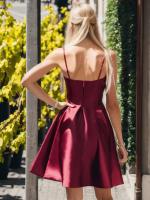 China Spaghetti Strap A-line Backless Short Mini Burgundy Satin Graduation Dress for sale