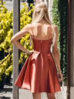China Spaghetti Strap A-line Backless Short Mini Burnt Orange Satin Graduation Dress for sale