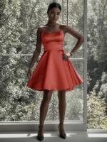 China Spaghetti Strap A-line Backless Short Mini Burnt Orange Satin Graduation Dress for sale