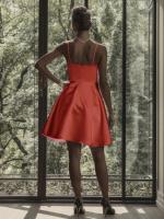 China Spaghetti Strap A-line Backless Short Mini Burnt Orange Satin Graduation Dress for sale