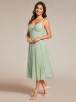 China V-neck Empire Midi Mint Green Chiffon Stacked Pleating Backless Wedding Guest Dress Cocktail Dresses for sale