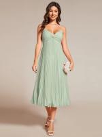 China V-neck Empire Midi Mint Green Chiffon Stacked Pleating Backless Wedding Guest Dress Cocktail Dresses for sale