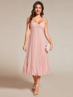 China V-neck Empire Midi Pink Chiffon Stacked Pleating Backless Wedding Guest Dress Graduation Dresses for sale