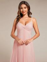 China V-neck Empire Midi Pink Chiffon Stacked Pleating Backless Wedding Guest Dress Graduation Dresses for sale