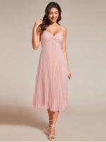China V-neck Empire Midi Pink Chiffon Stacked Pleating Backless Wedding Guest Dress Graduation Dresses for sale