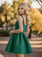 China Mini Chic Square Neck Open Back A-line Ruffle Short Dark Green Satin Homecoming Dress for sale