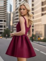 China Mini Chic Square Neck Open Back A-line Ruffle Short Burgundy Satin Cocktail Dress for sale
