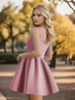 China Mini Chic Square Neck Open Back A-line Ruffle Short Purple Orchid Satin Graduation Dress for sale