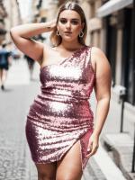 China Glamorous High Slit One-shoulder Purple Orchid Sequin Bodycon Mini Short Homecoming Dress for sale