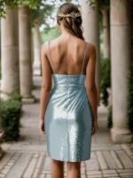 China Stunning Dusty Blue Sequin Spaghetti Strap V-neck Bodycon Mini Short Homecoming Dress for sale