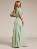 China A-line Ruffle Sleeves And High Slit V-neck Mint Green Chiffon Bridesmaid Dress for sale