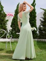 China A-line V-neck Pleats Ruffle Cap Sleeves Mint Green Chiffon Bridesmaid Dress for sale
