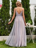 China Ruffle Spaghetti Strap Empire Pleated Sleeveless A-line Backless Grey Bridesmaid Dress for sale