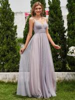 China Ruffle Spaghetti Strap Empire Pleated Sleeveless A-line Backless Grey Bridesmaid Dress for sale