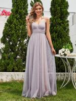 China Ruffle Spaghetti Strap Empire Pleated Sleeveless A-line Backless Grey Bridesmaid Dress for sale