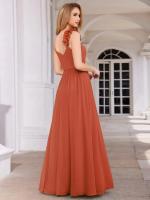 China Elegant V-neck Floral Strap Empire A-line Waist Burnt Orange Chiffon Bridesmaid Dress for sale