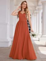 China Elegant V-neck Floral Strap Empire A-line Waist Burnt Orange Chiffon Bridesmaid Dress for sale