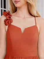 China Elegant V-neck Floral Strap Empire A-line Waist Burnt Orange Chiffon Bridesmaid Dress for sale