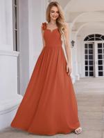 China Elegant V-neck Floral Strap Empire A-line Waist Burnt Orange Chiffon Bridesmaid Dress for sale