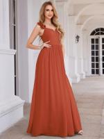China Elegant V-neck Floral Strap Empire A-line Waist Burnt Orange Chiffon Bridesmaid Dress for sale
