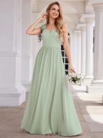 China Elegant V-neck Floral Strap Empire A-line Waist Mint Green Chiffon Evening Dress for sale