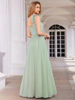 China Elegant V-neck Floral Strap Empire A-line Waist Mint Green Chiffon Evening Dress for sale