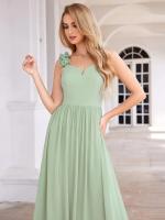 China Elegant V-neck Floral Strap Empire A-line Waist Mint Green Chiffon Evening Dress for sale