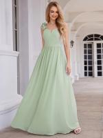 China Elegant V-neck Floral Strap Empire A-line Waist Mint Green Chiffon Evening Dress for sale