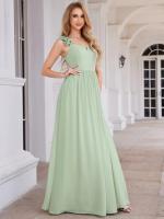China Elegant V-neck Floral Strap Empire A-line Waist Mint Green Chiffon Evening Dress for sale
