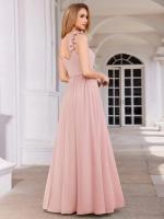 China Elegant V-neck Floral Strap Empire A-line Waist Pink Chiffon Bridesmaid Dress for sale