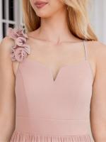 China Elegant V-neck Floral Strap Empire A-line Waist Pink Chiffon Bridesmaid Dress for sale