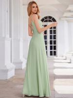 China Chic V-neck Pleated Sleeveless Backless A-line Empire Spaghetti Strap Applique Waist Mint Green Chiffon Bridesmaid Dress for sale