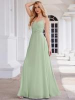 China Chic V-neck Pleated Sleeveless Backless A-line Empire Spaghetti Strap Applique Waist Mint Green Chiffon Bridesmaid Dress for sale