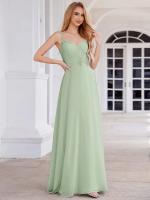 China Chic V-neck Pleated Sleeveless Backless A-line Empire Spaghetti Strap Applique Waist Mint Green Chiffon Bridesmaid Dress for sale