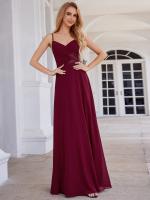 China Chic V-neck Pleated Sleeveless Backless A-line Empire Spaghetti Strap Applique Waist Burgundy Chiffon Bridesmaid Dress for sale