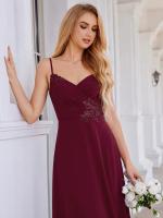 China Chic V-neck Pleated Sleeveless Backless A-line Empire Spaghetti Strap Applique Waist Burgundy Chiffon Bridesmaid Dress for sale