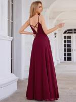 China Chic V-neck Pleated Sleeveless Backless A-line Empire Spaghetti Strap Applique Waist Burgundy Chiffon Bridesmaid Dress for sale
