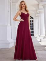 China Chic V-neck Pleated Sleeveless Backless A-line Empire Spaghetti Strap Applique Waist Burgundy Chiffon Bridesmaid Dress for sale