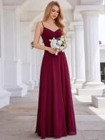 China Chic V-neck Pleated Sleeveless Backless A-line Empire Spaghetti Strap Applique Waist Burgundy Chiffon Bridesmaid Dress for sale