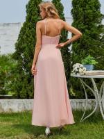 China Sexy Sleeveless V-neck Spaghetti Strap A-line Mint Green Chiffon Evening Dress With Lotus Leaf for sale