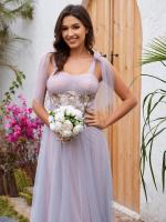 China Empire A-line Sleeveless Frenulum Knotting Sweetheart Neck Spaghetti Strap Waist Applique Pink Tulle Evening Dress for sale