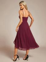 China Popular V-neck Spaghetti Strap Empire A-line High-low Chiffon Wedding Guest Dress White Midi Prom Dress for sale