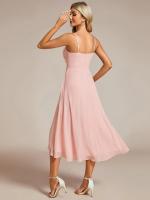 China Popular V-neck Spaghetti Strap Empire A-line High-low Chiffon Wedding Guest Dress White Midi Prom Dress for sale