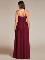China Sexy Maxi V-neck Lotus Leaf Pleating Spaghetti Strap A-line Burgundy Chiffon Bridesmaid Dress for sale
