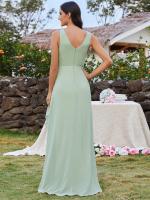 China Beautiful High-low Ruffles V-neck Waist Pleating Two Straps Mint Green Chiffon Pleated Lotus Leaf Sleeveless Evening Dre for sale