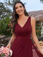 China Unique High-low Ruffles V-neck Waist Pleating Two Straps Burgundy Chiffon Pleated Lotus Leaf Sleeveless Prom Dress for sale